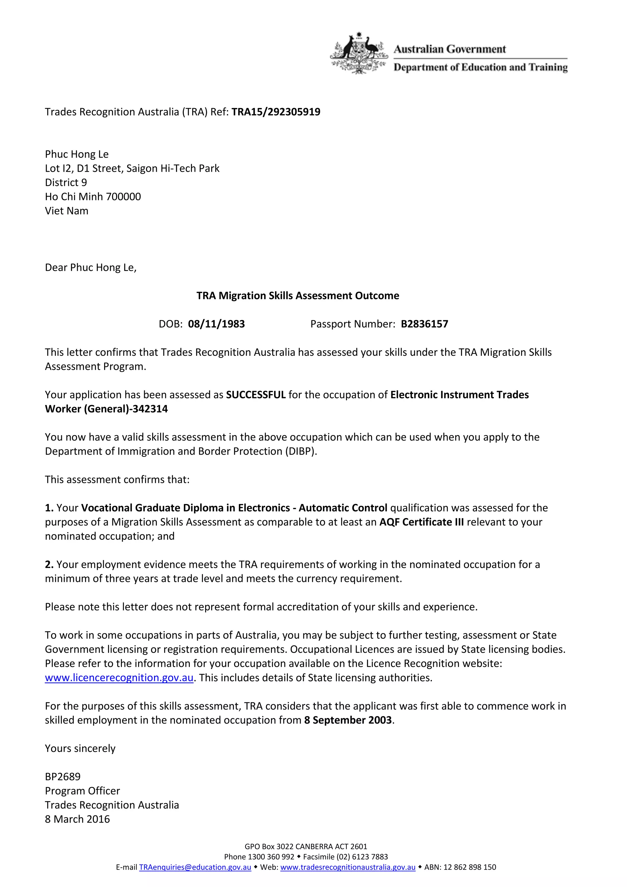 MSA - Outcome Letter | PDF