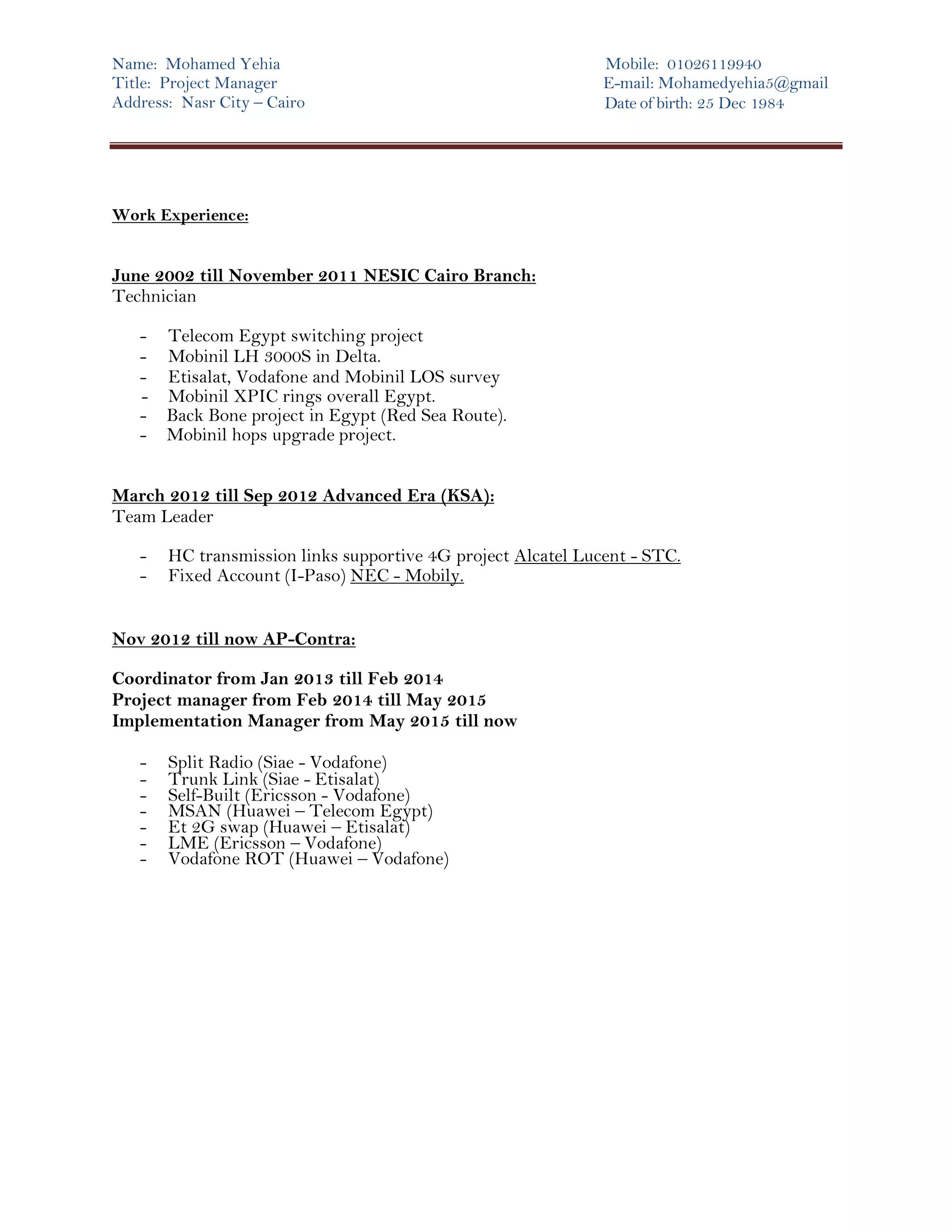 Mohamed Yehia CV | PDF