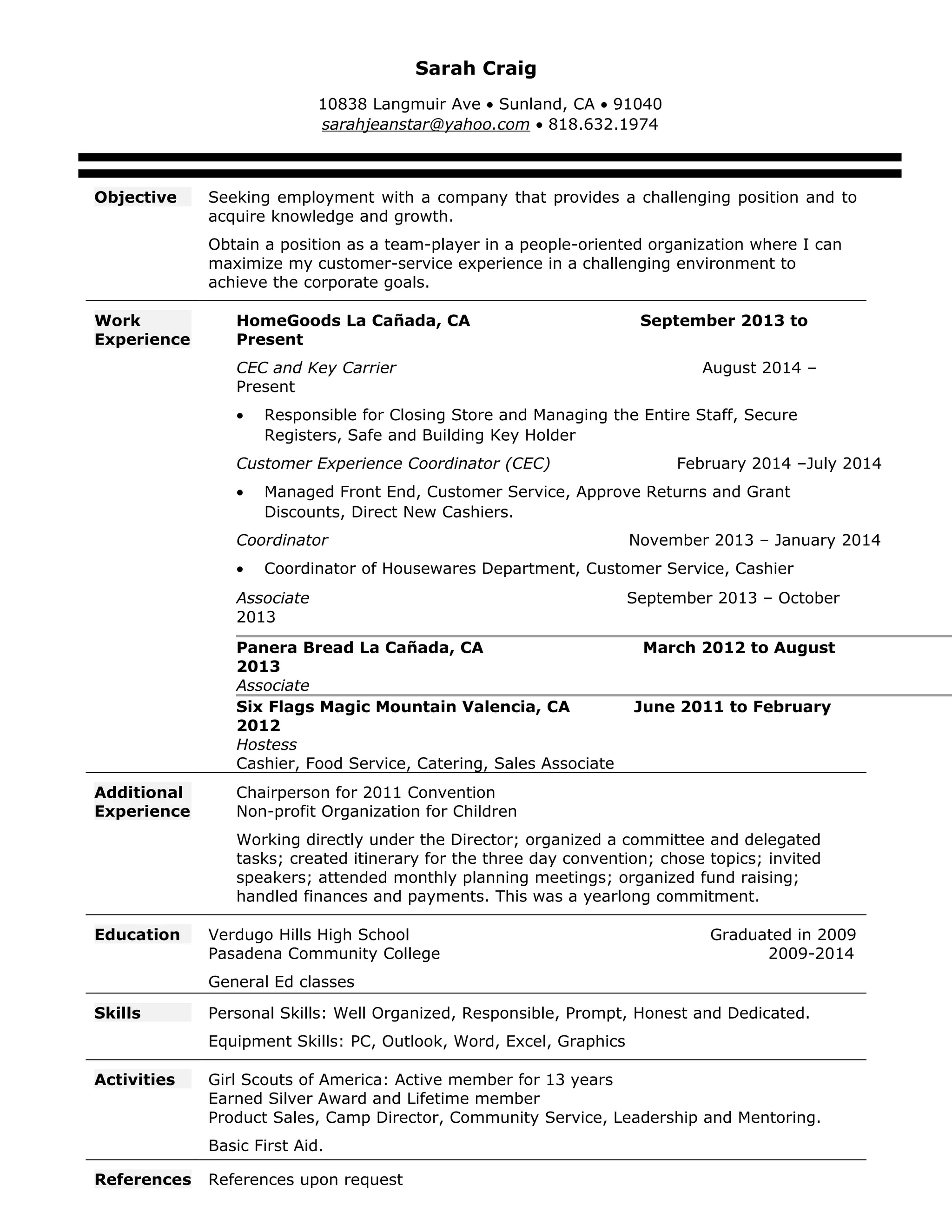 Sarah Craig Resume | PDF