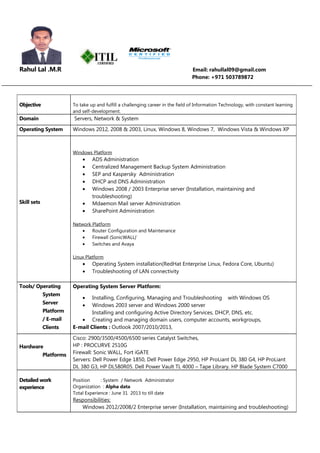 Rahul New resume | DOC | Operating Systems | Computer Software and Applications