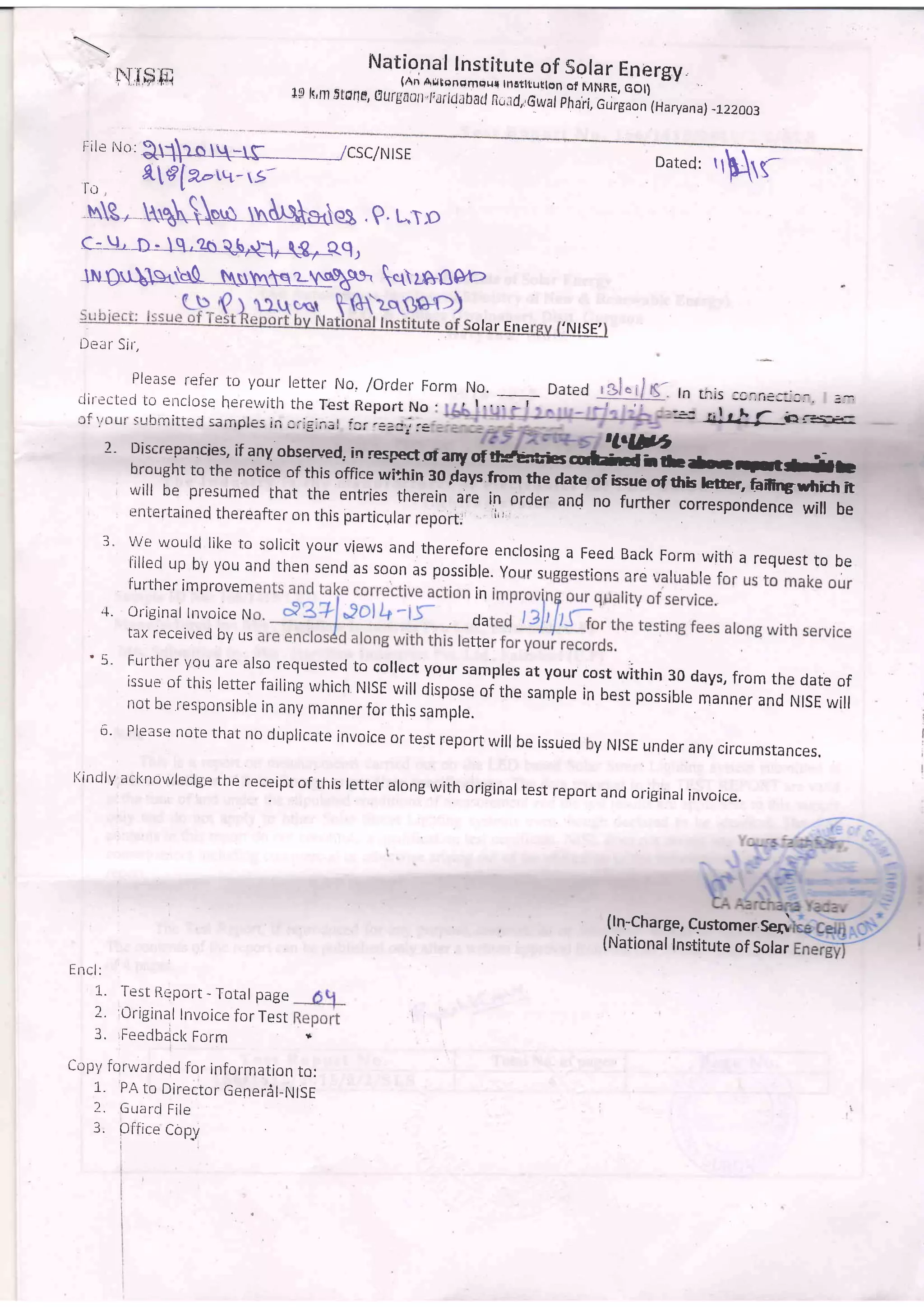 MNRE Certificate Of Solar Street Light | PDF