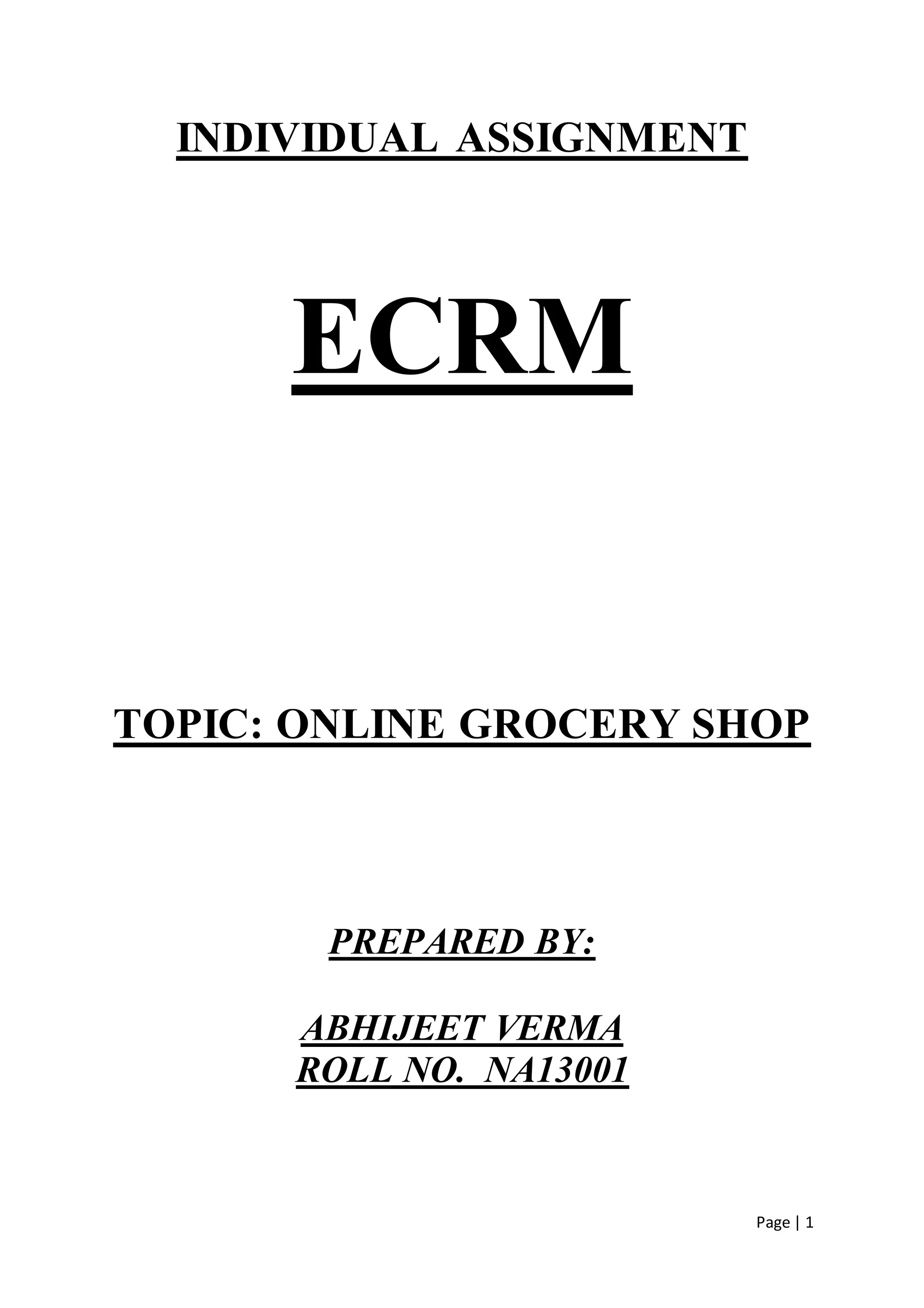 ECRM- TOPIC ONLINE GROCERY SHOP | PDF