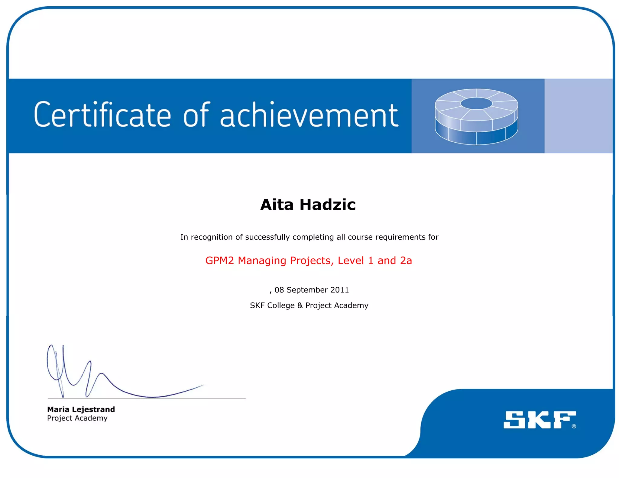 certificate[GPM 2 level 1 & 2 - Prince 2 SKF] | PDF