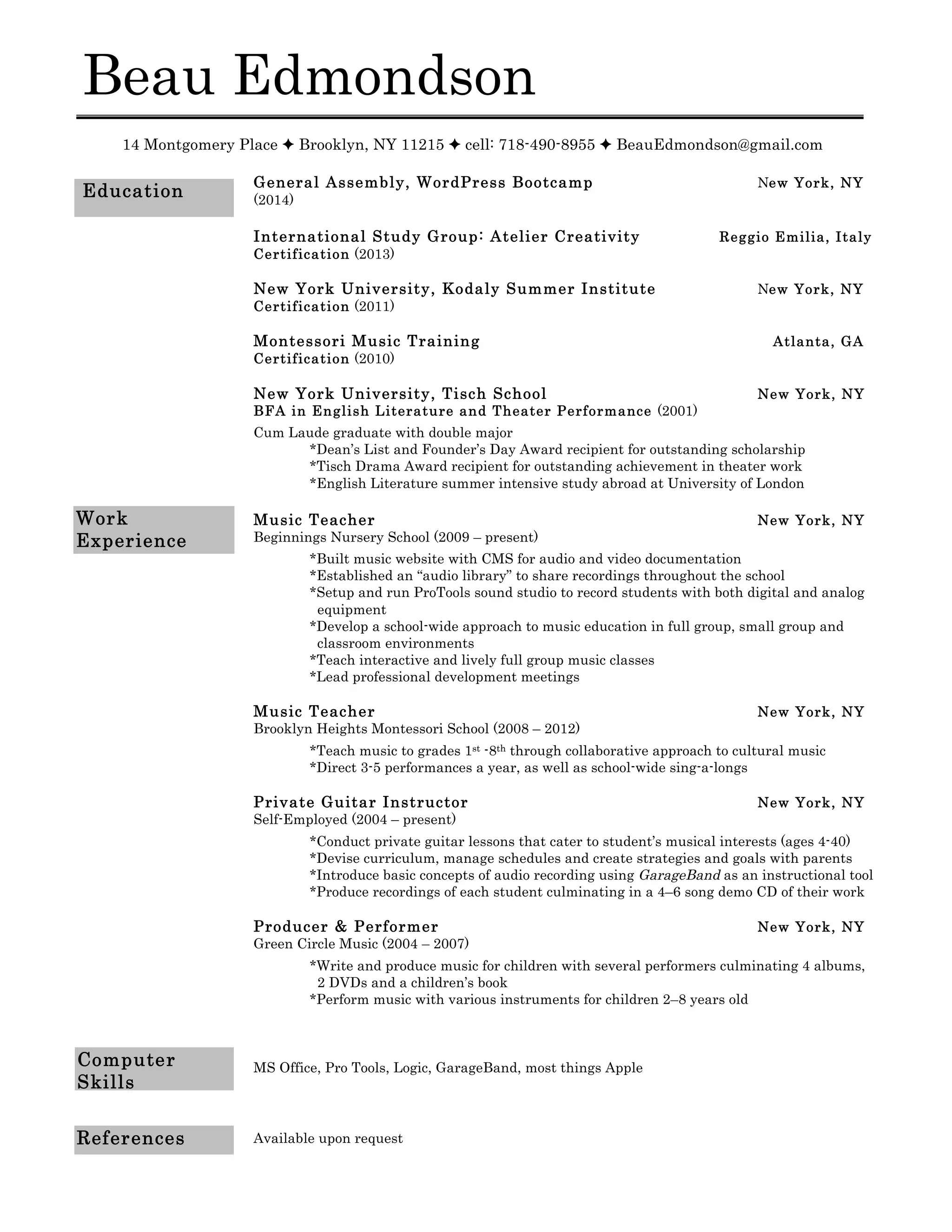 Beau Edmondson Resume | PDF | Children\'s Music | Music