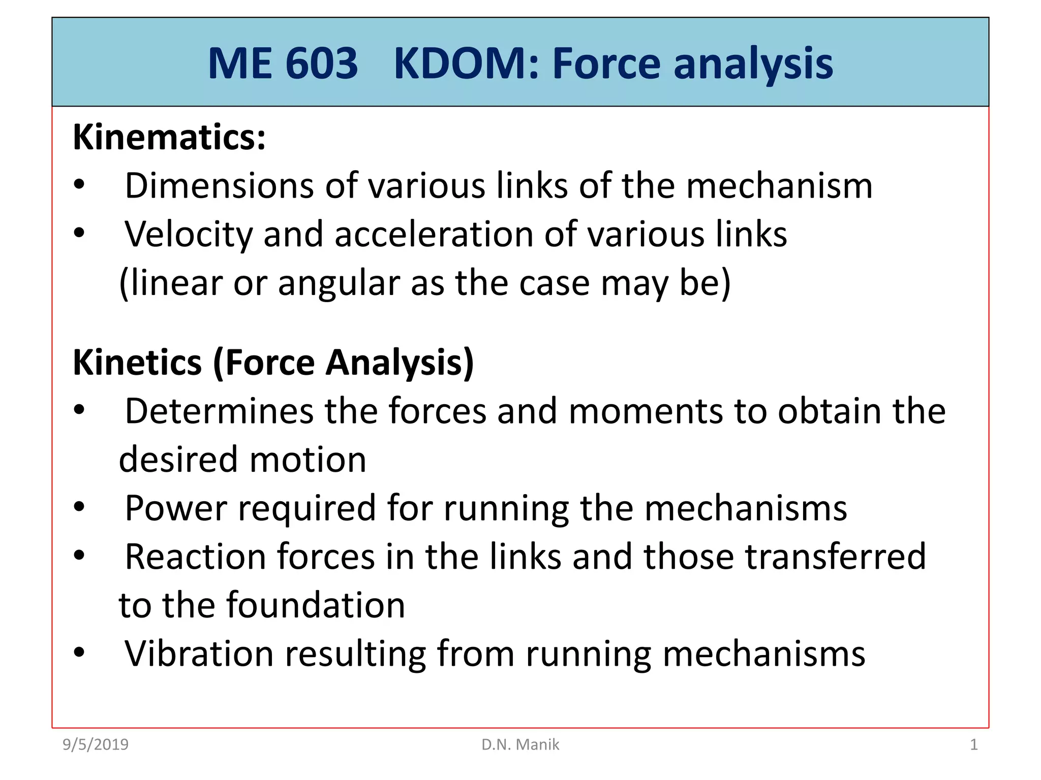 #5 force analysis in mechanisms | PPT
