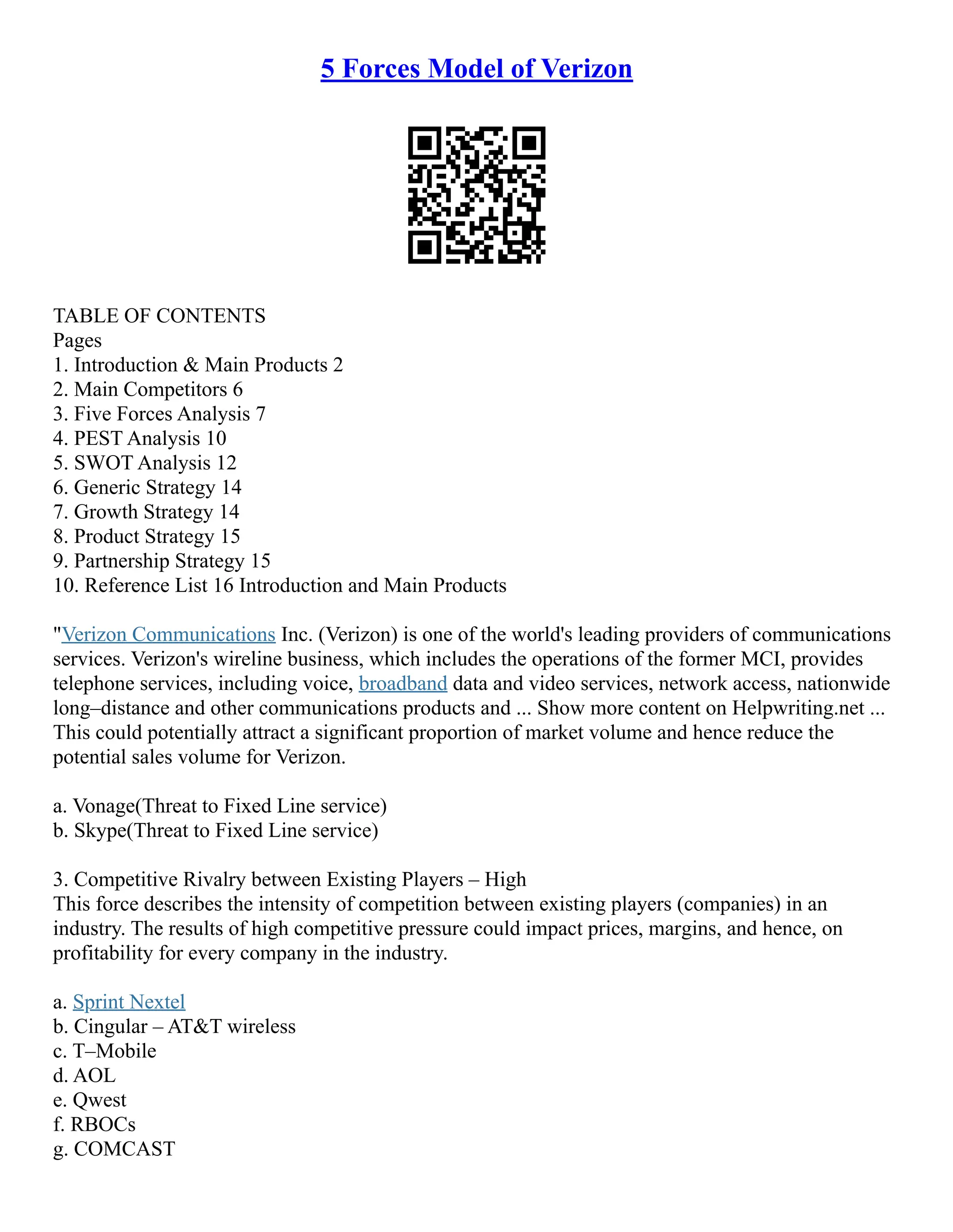 5 Forces Model Of Verizon | PDF
