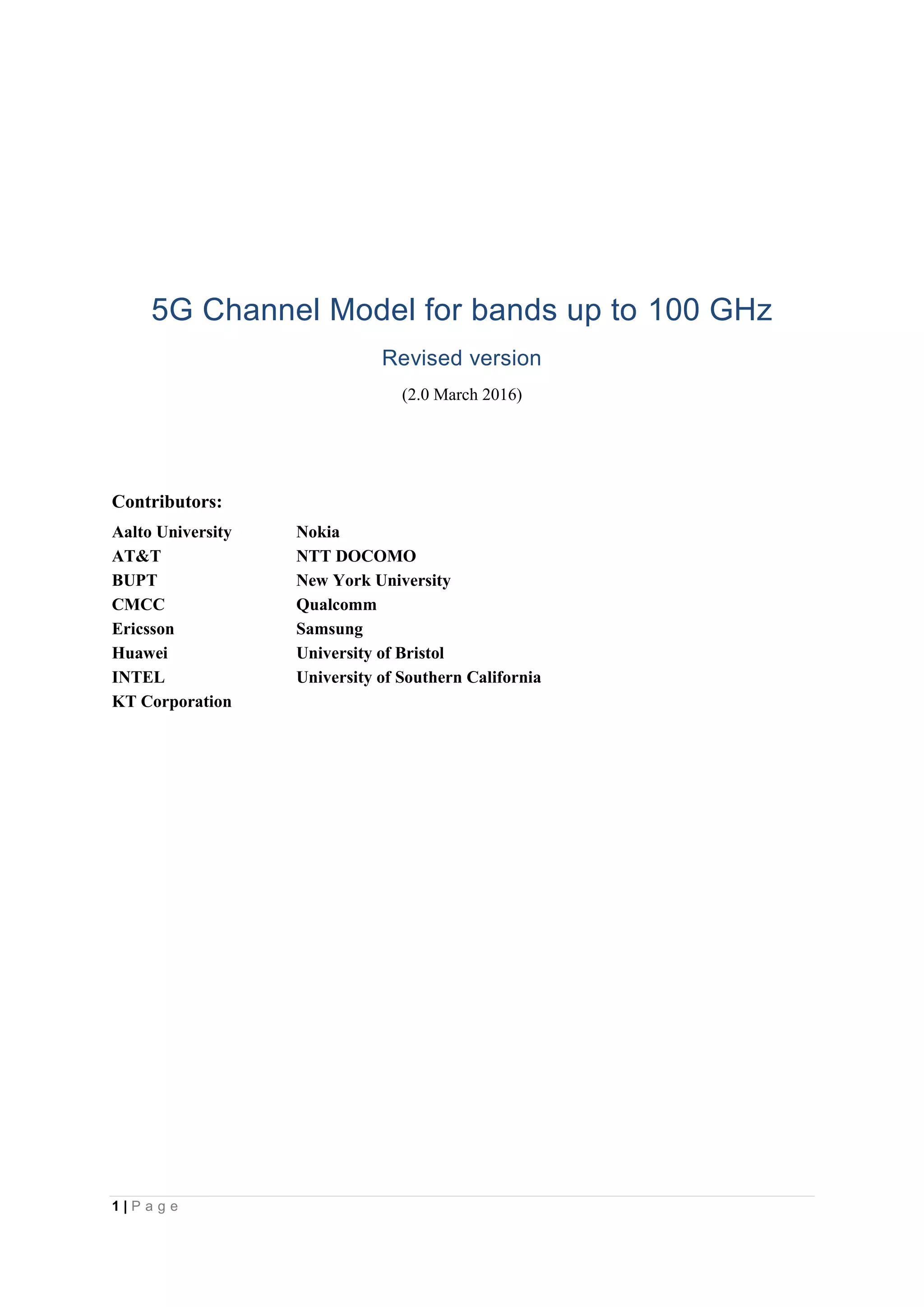 5 g channel model for bands up to 100 g hz - second revisioin | PDF