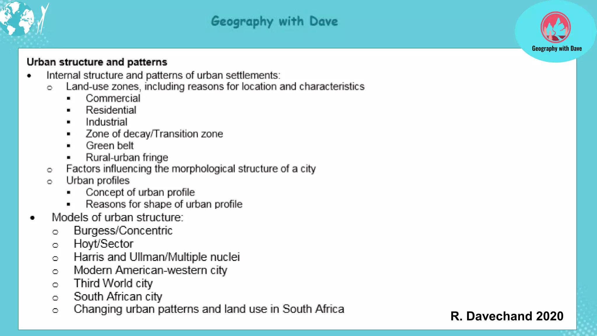 5 Geography Grade 12 Urban structure and patterns - Models of Urban ...