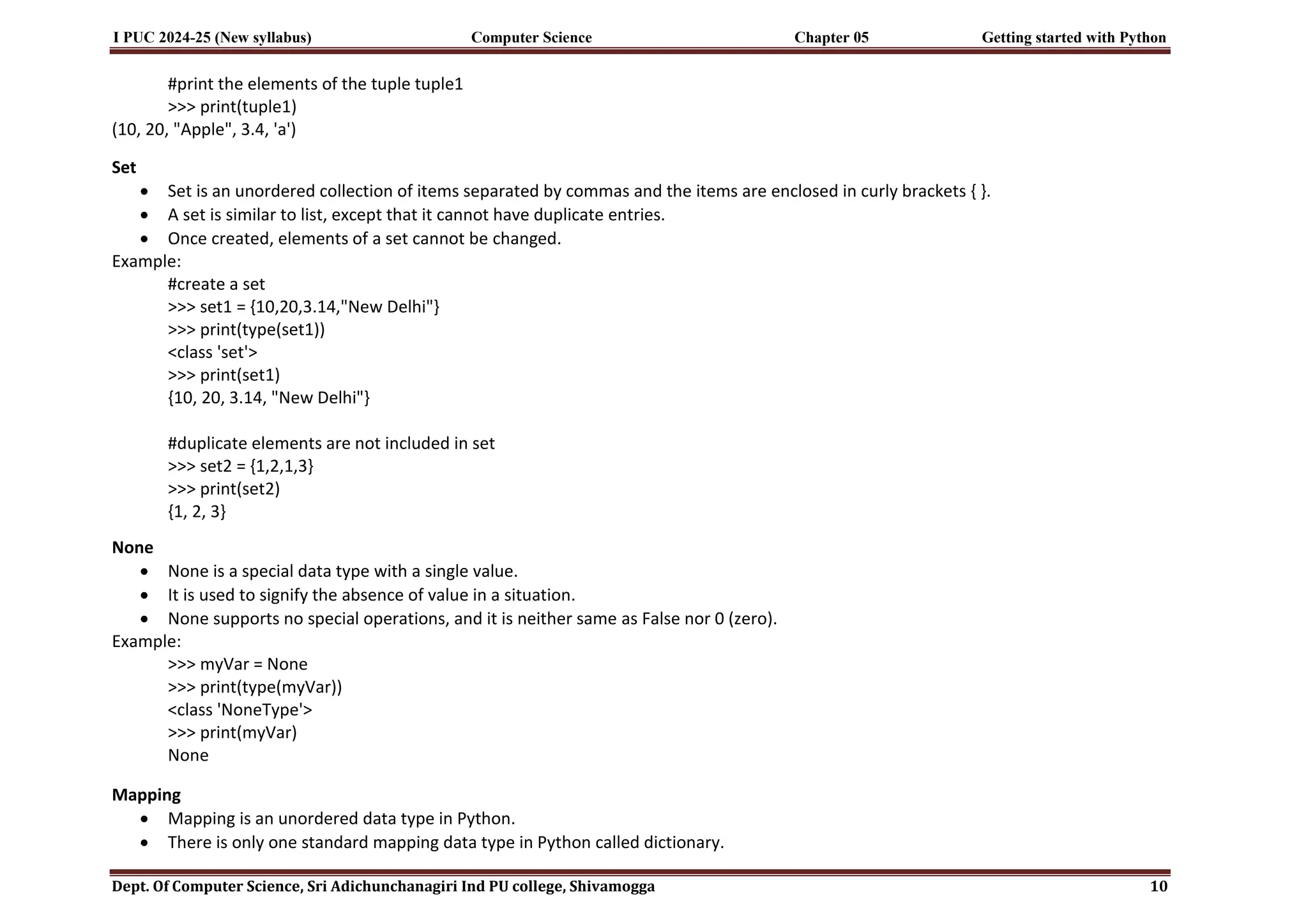 5 getting started with Python 1st puc syllubus | PDF
