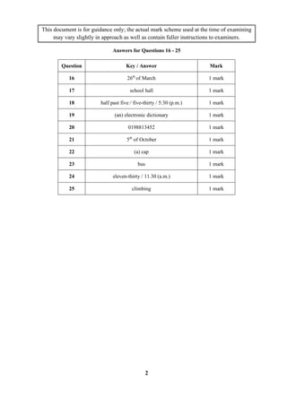 Pt3 listening sample test key | PDF