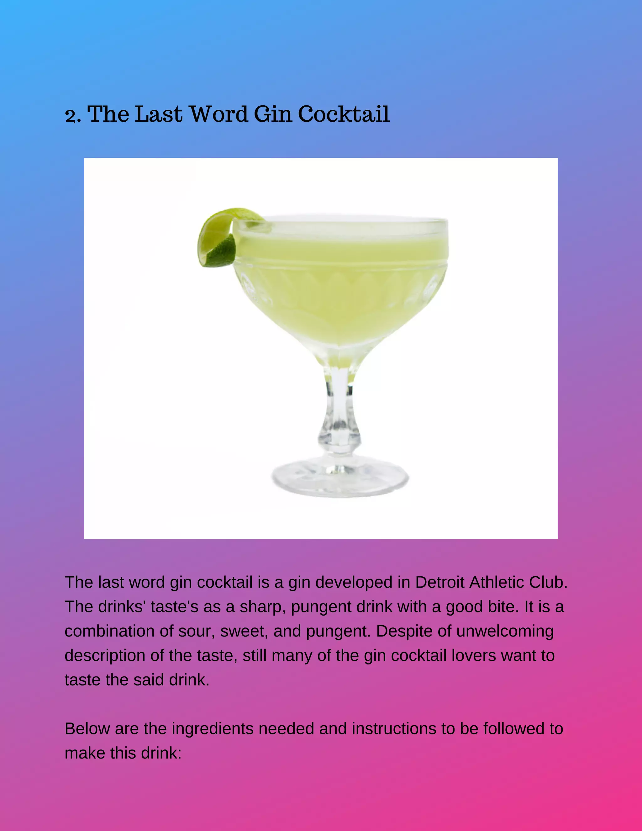 5 Gin Cocktail Combination Drinks | PDF | Alcoholic Beverages | Food ...