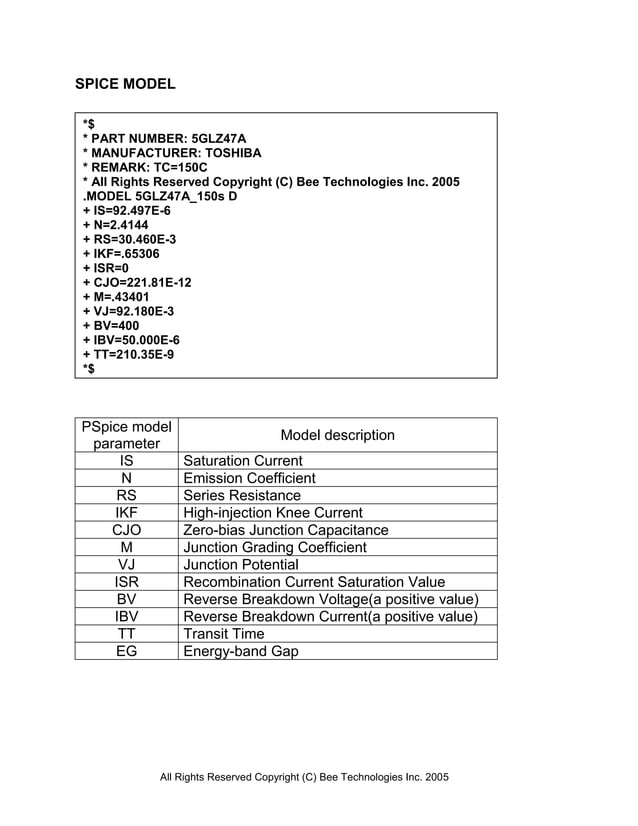 5GLZ47A 150C PSpice Model (Free SPICE Model) | PDF