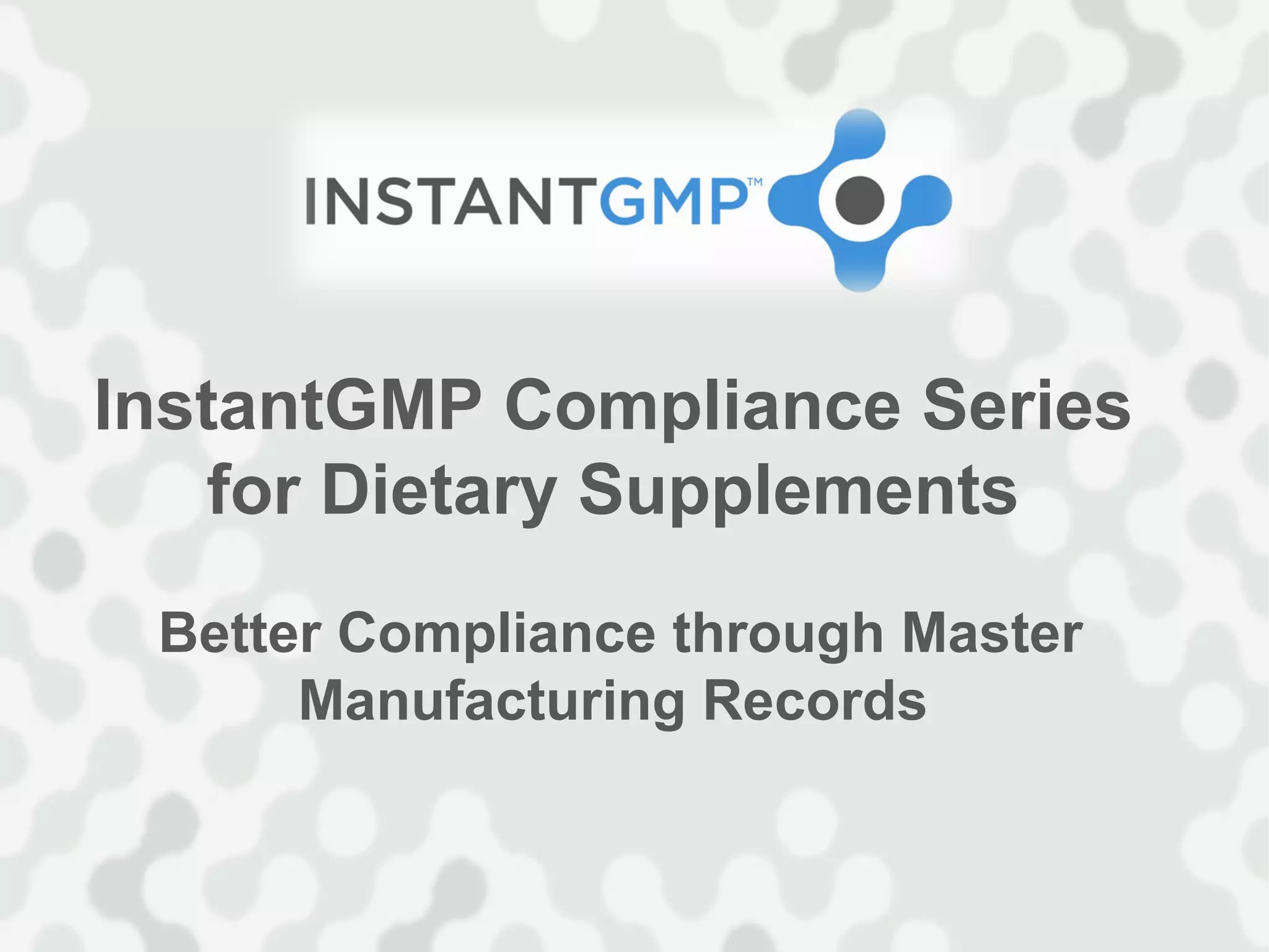 Instant GMP Compliance Series -Better Compliance through Master ...