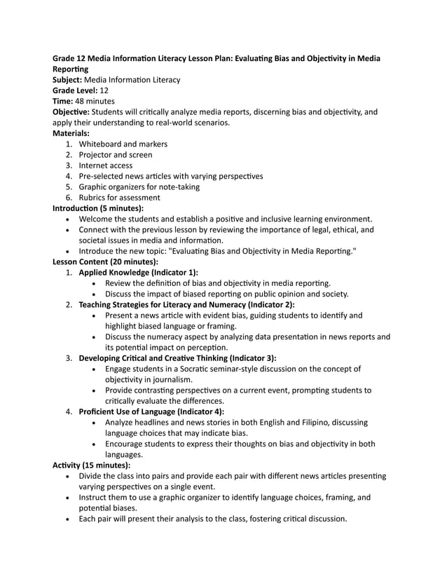 5_Grade 12 Media Information Literacy Lesson Plan.docx | Educational ...