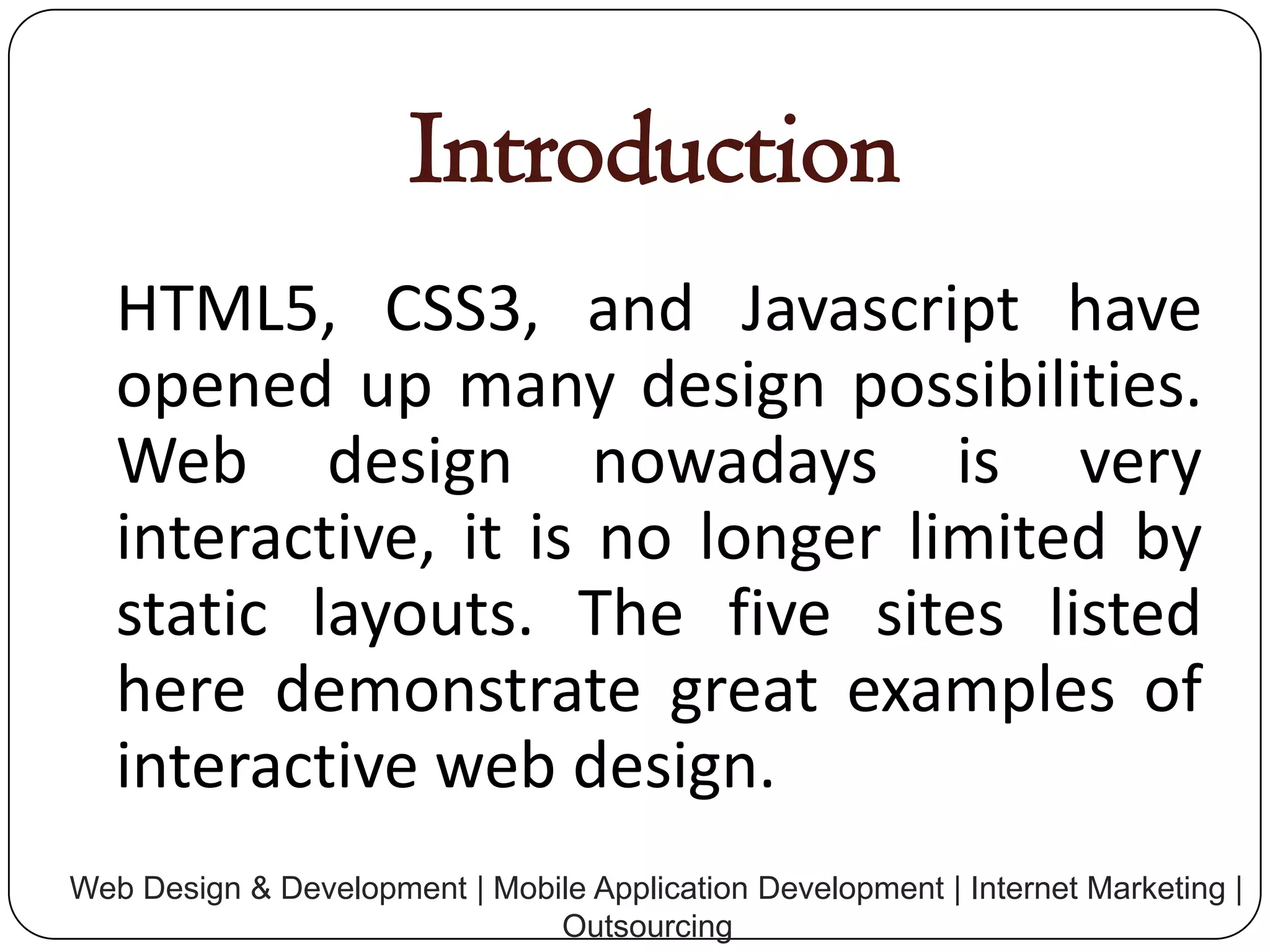 5 Great Interactive Websites | Keyideas Infotech | PPT
