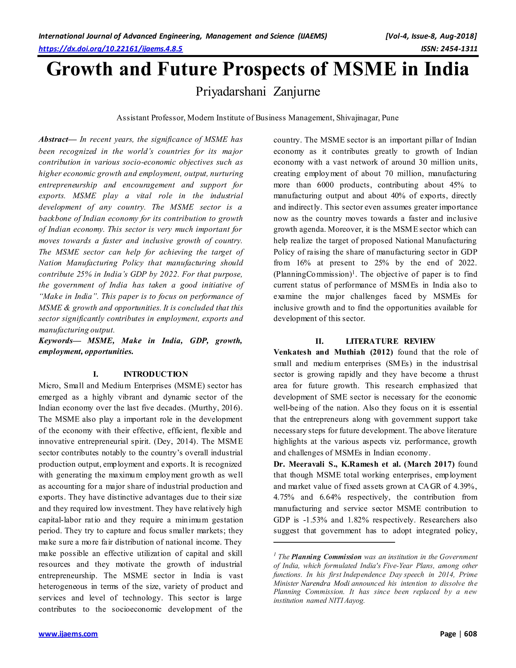 Growth and Future Prospects of MSME in India | PDF