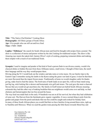 The native chef kitchen cooking show pitch | PDF