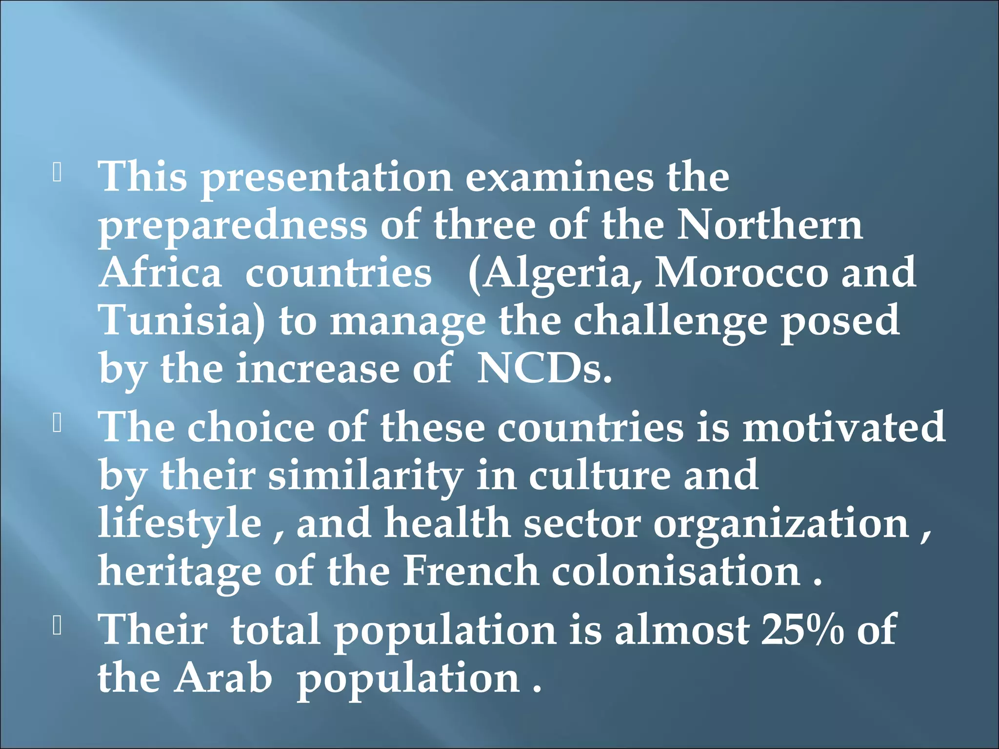 NCD Prevention and Control, Experience in North Africa | PPT