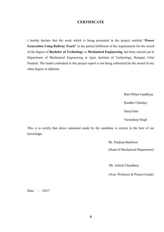 Power generation by using railway track\\Final year project | PDF