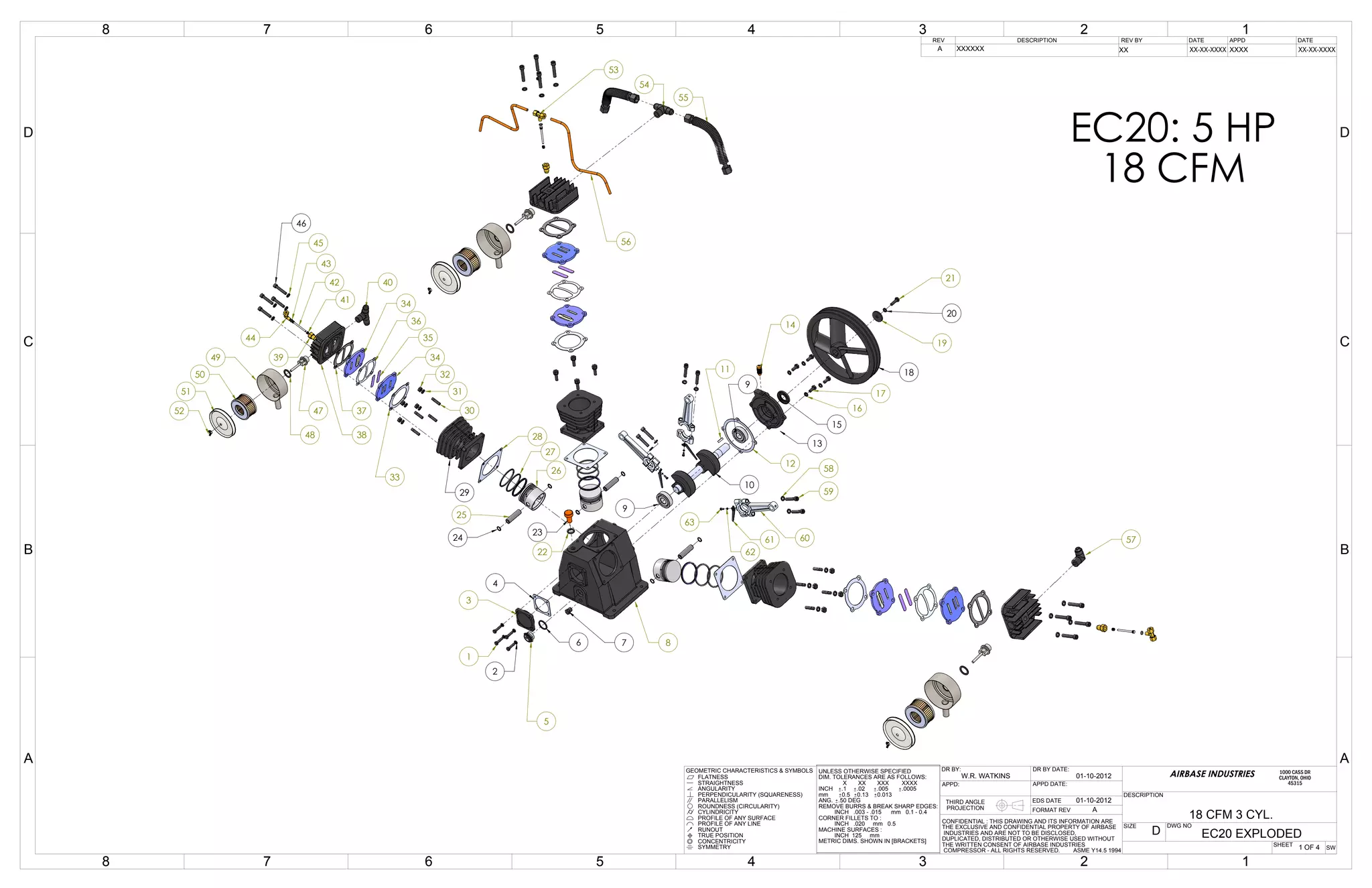 5 HP 18 CFM 3 Cylinder Compressor Pump - Geometric Exploded View | PPT