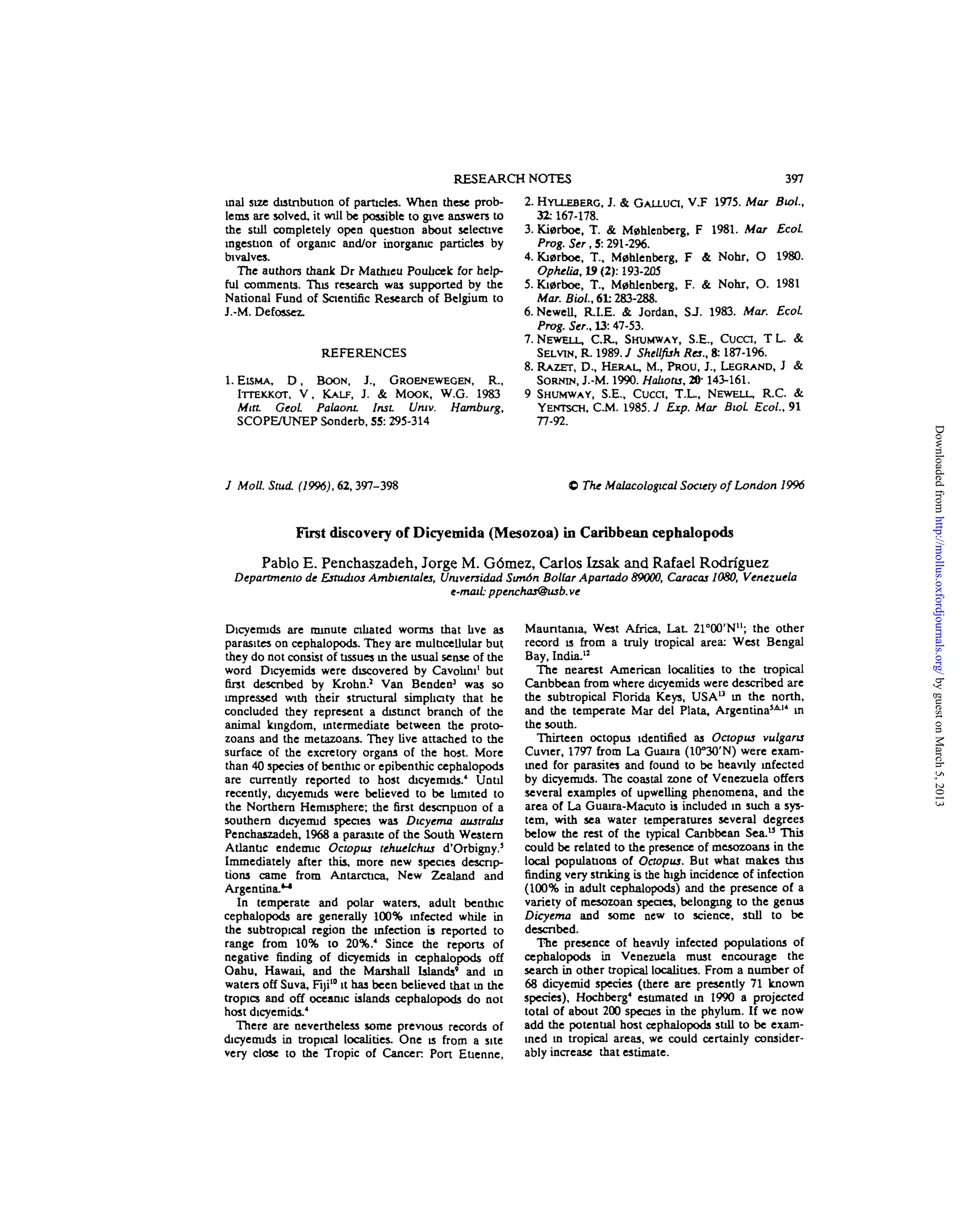 First discovery of dicyemida (mesozoa) in caribbean cephalopods | PDF