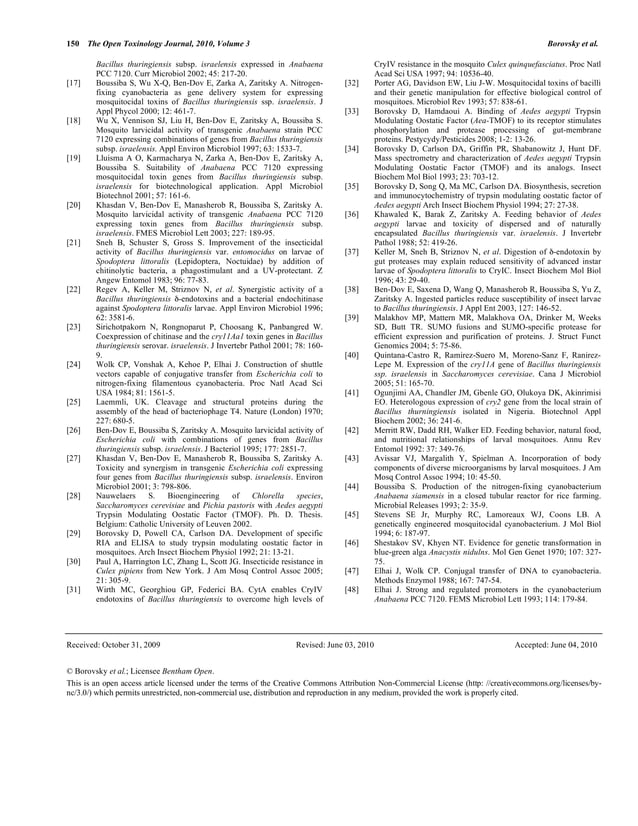 Synergy Between Aedes Aegypti Trypsin Modulating Oostatic Factor and bti by Dov Borovsky | PDF