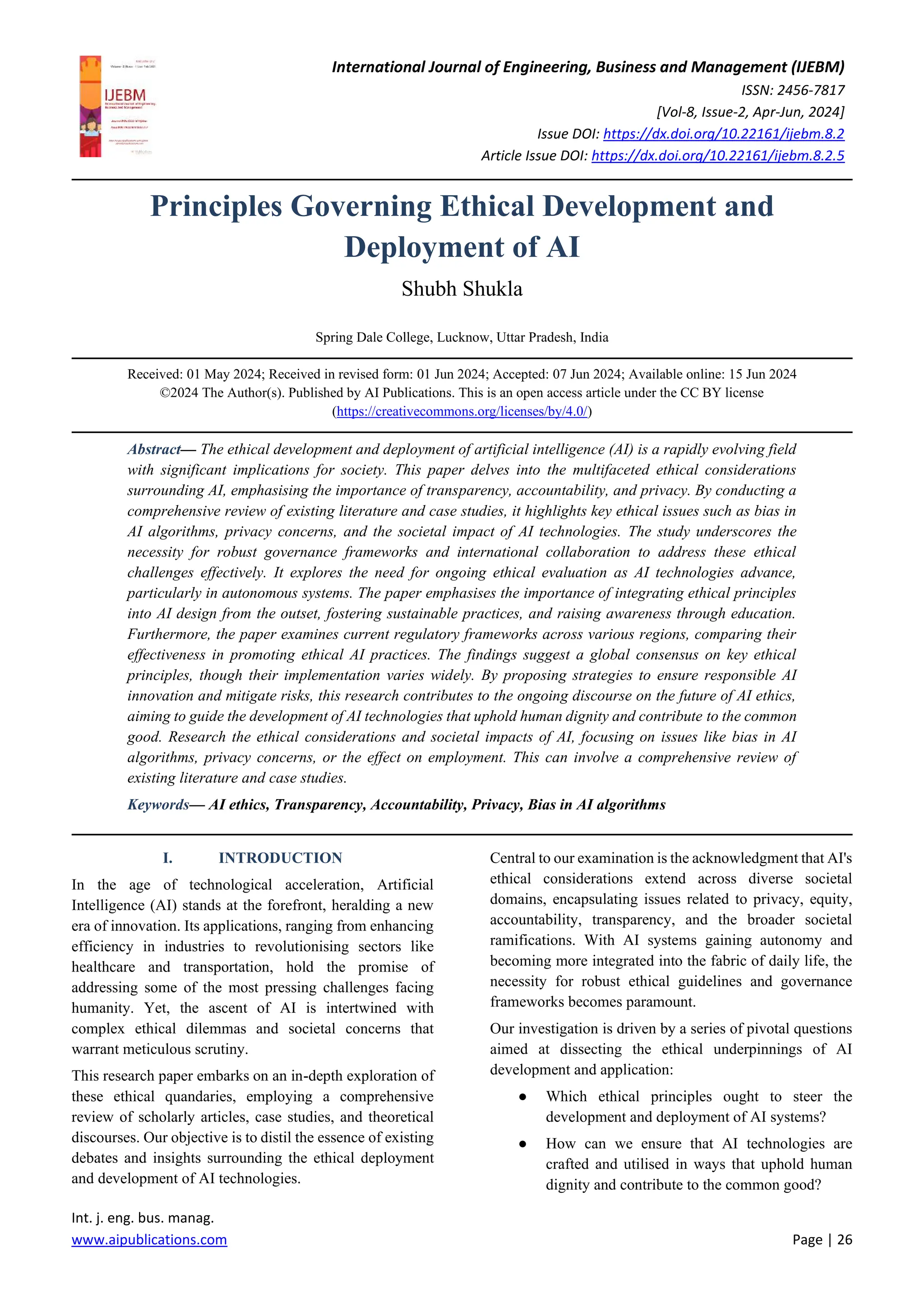 Principles Governing Ethical Development and Deployment of AI | PDF