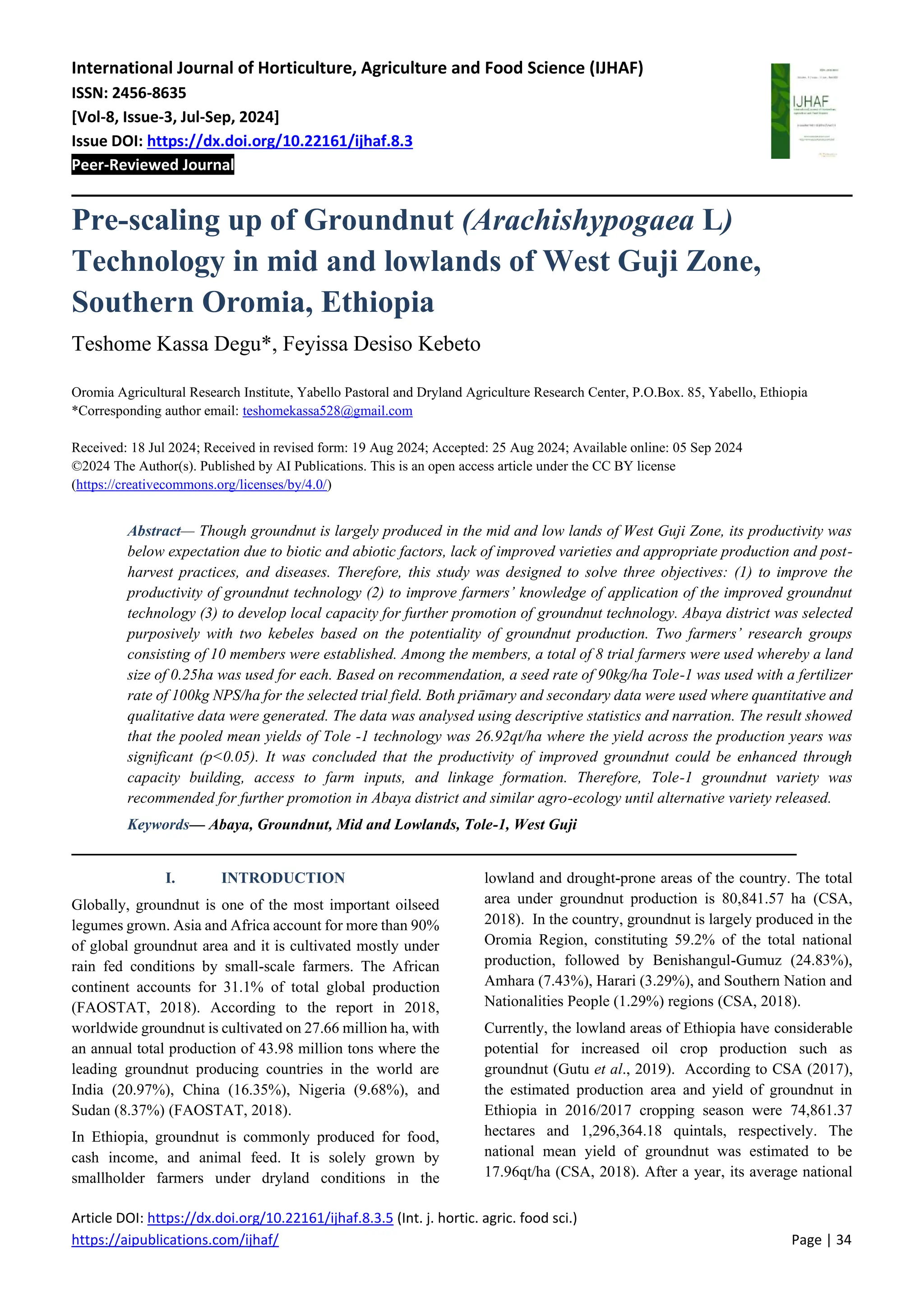 Pre-scaling up of Groundnut (Arachishypogaea L) Technology in mid and ...