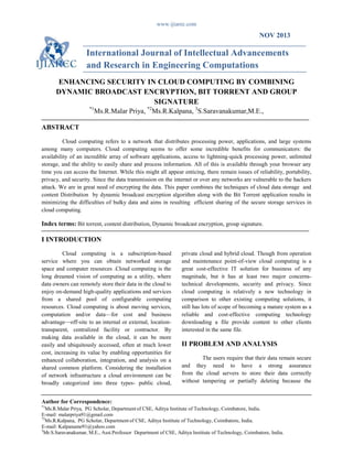 ENHANCING SECURITY IN CLOUD COMPUTING BY COMBINING DYNAMIC BROADCAST ENCRYPTION, BIT TORRENT AND ...