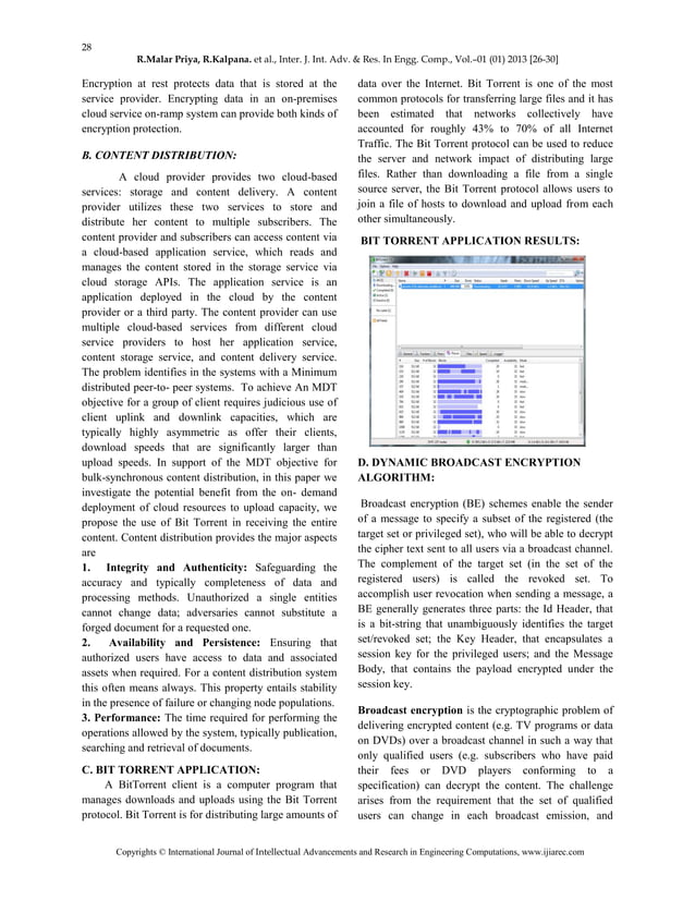 ENHANCING SECURITY IN CLOUD COMPUTING BY COMBINING DYNAMIC BROADCAST ENCRYPTION, BIT TORRENT AND ...