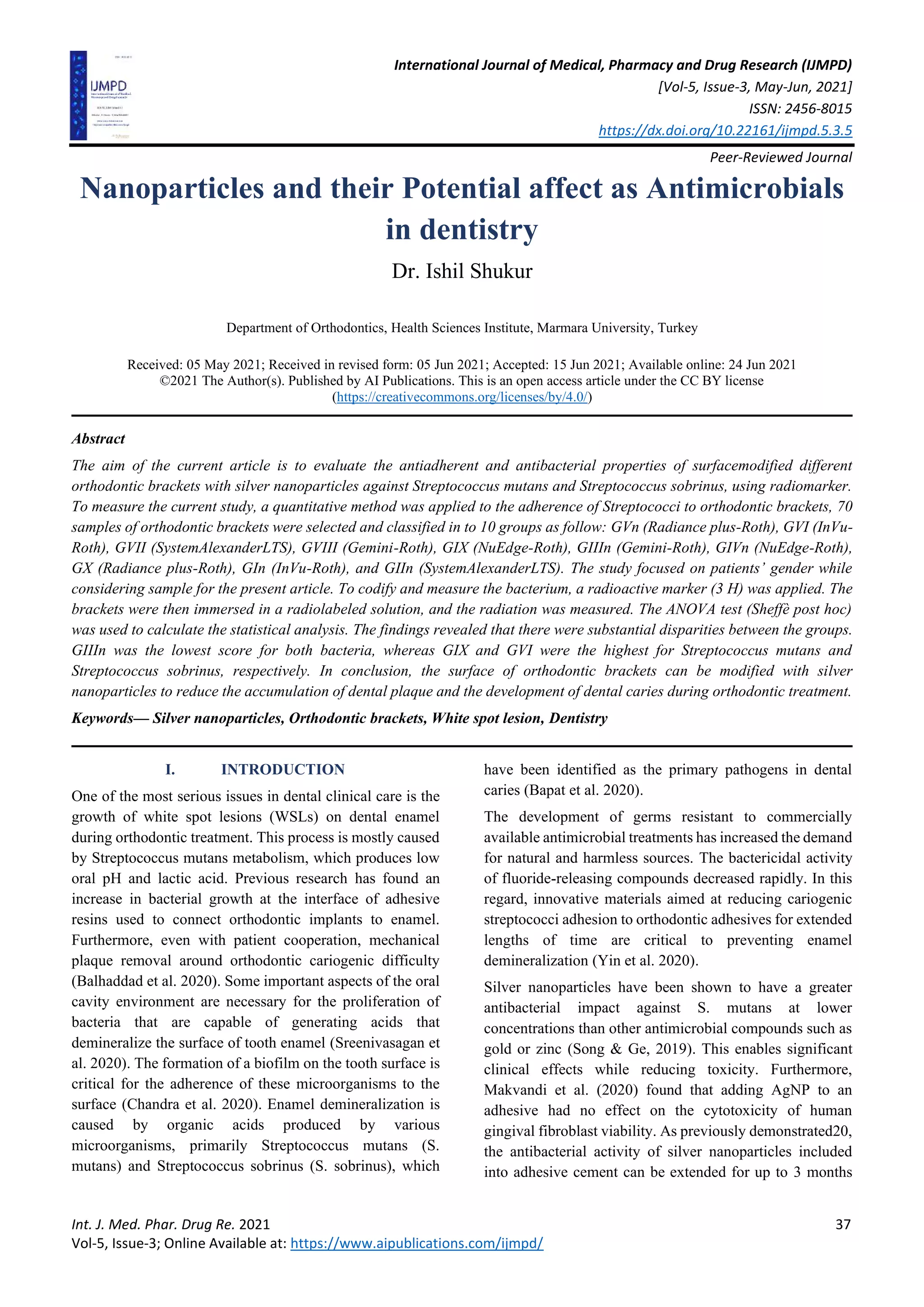 Nanoparticles and their Potential affect as Antimicrobials in dentistry ...