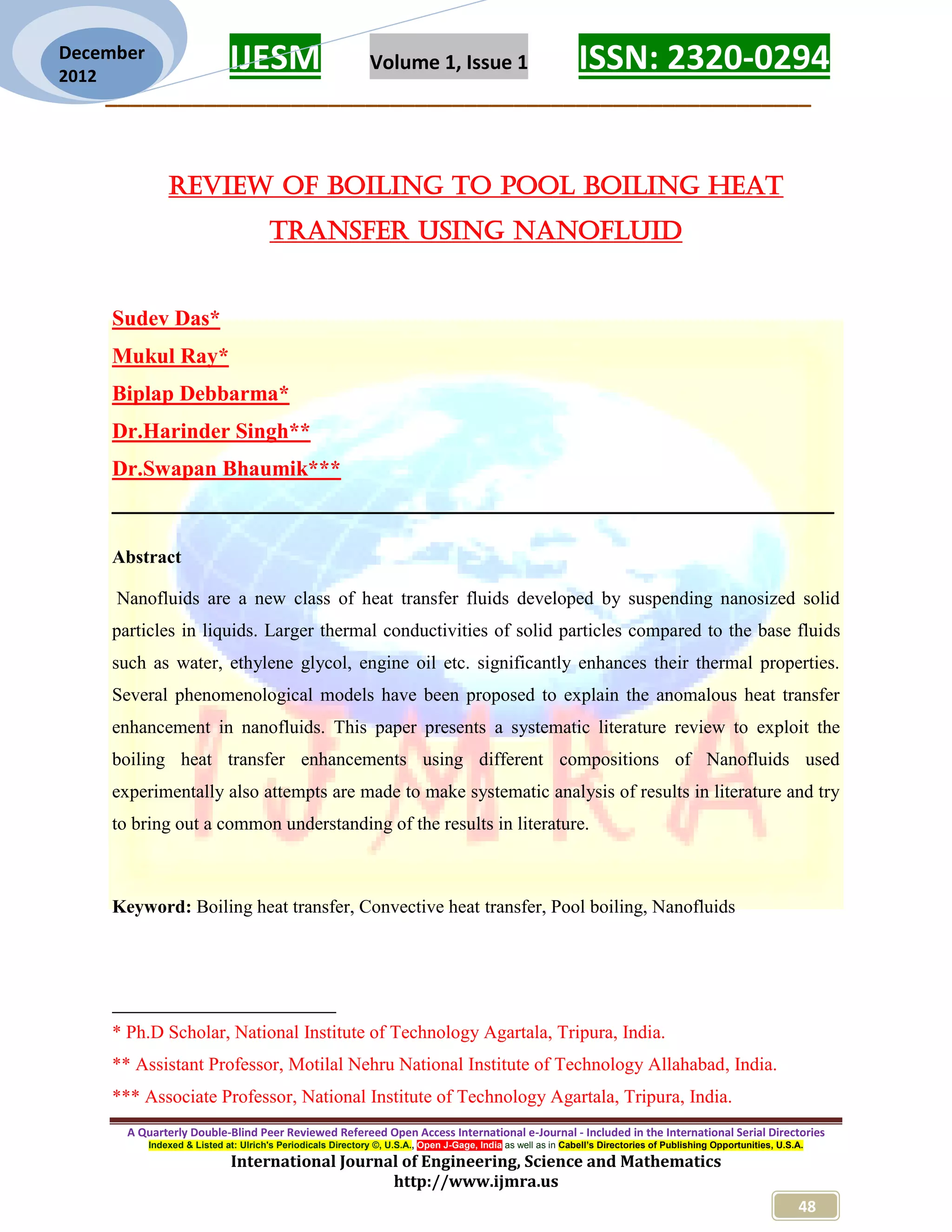 REVIEW OF BOILING TO POOL BOILING HEAT TRANSFER USING NANOFLUID | PDF