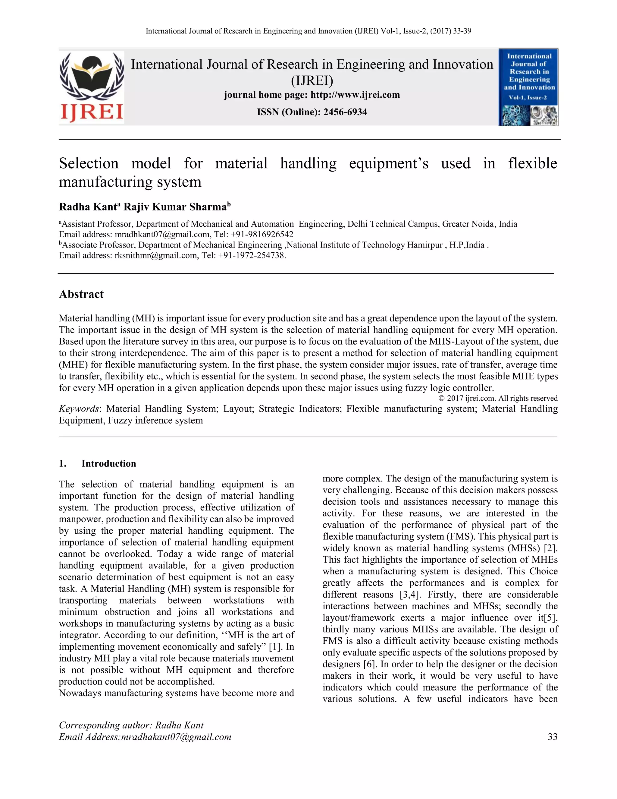 IJREI_Selection model for material handling equipment’s used in ...