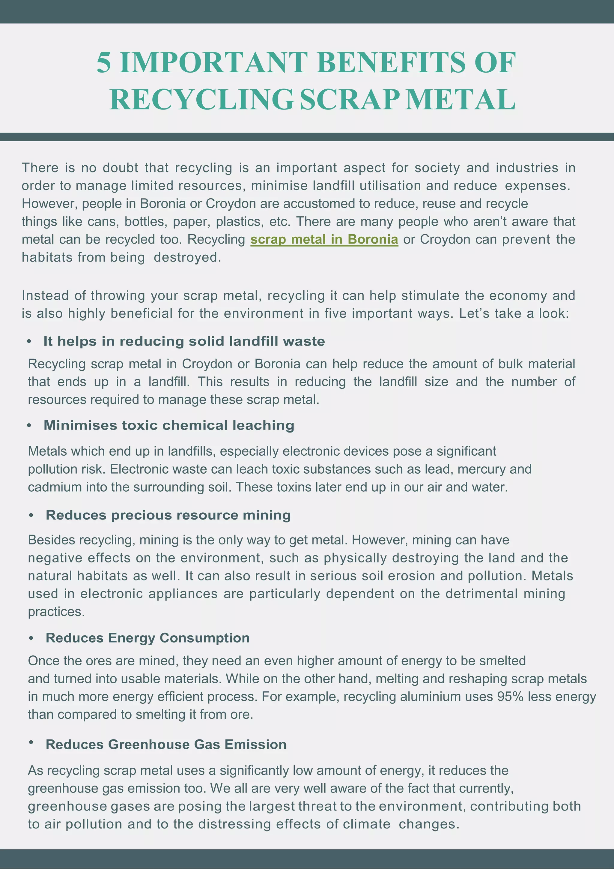 5 Important Benefits Of Recycling Scrap Metal | PDF
