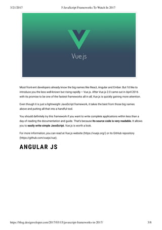 5 java script frameworks to watch in 2017 | PDF | Web Development | Internet