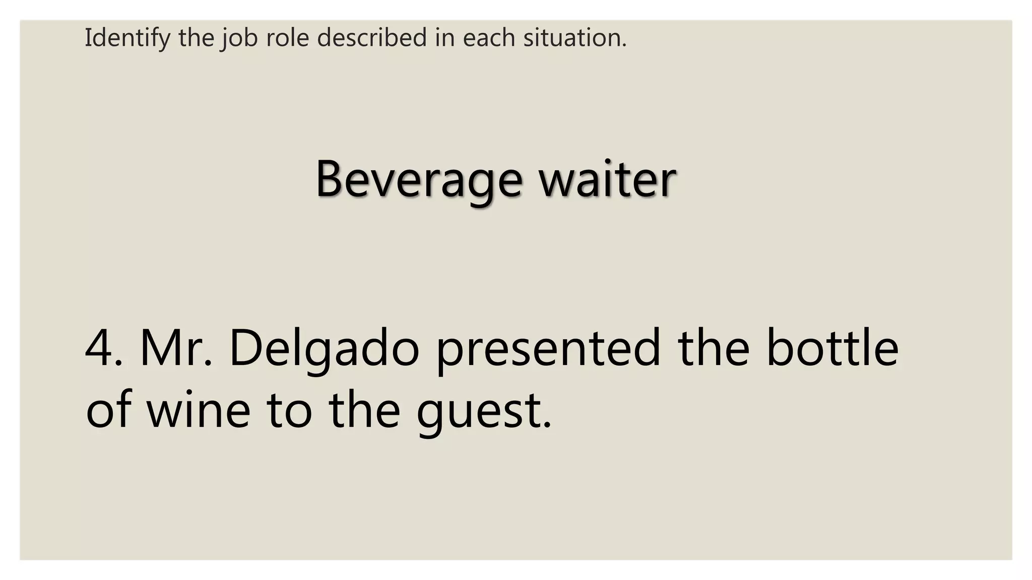 TLE JOB ROLES FOOD AND BEVERAGE SERVICE | PPTX