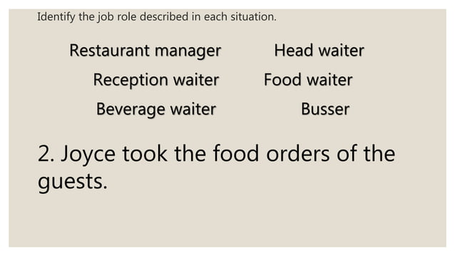 TLE JOB ROLES FOOD AND BEVERAGE SERVICE | PPTX | Bars & Restaurants ...