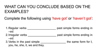 Year 5 slides teaching about simple past verbs rule and example | PPTX