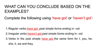 Year 5 slides teaching about simple past verbs rule and example | PPTX