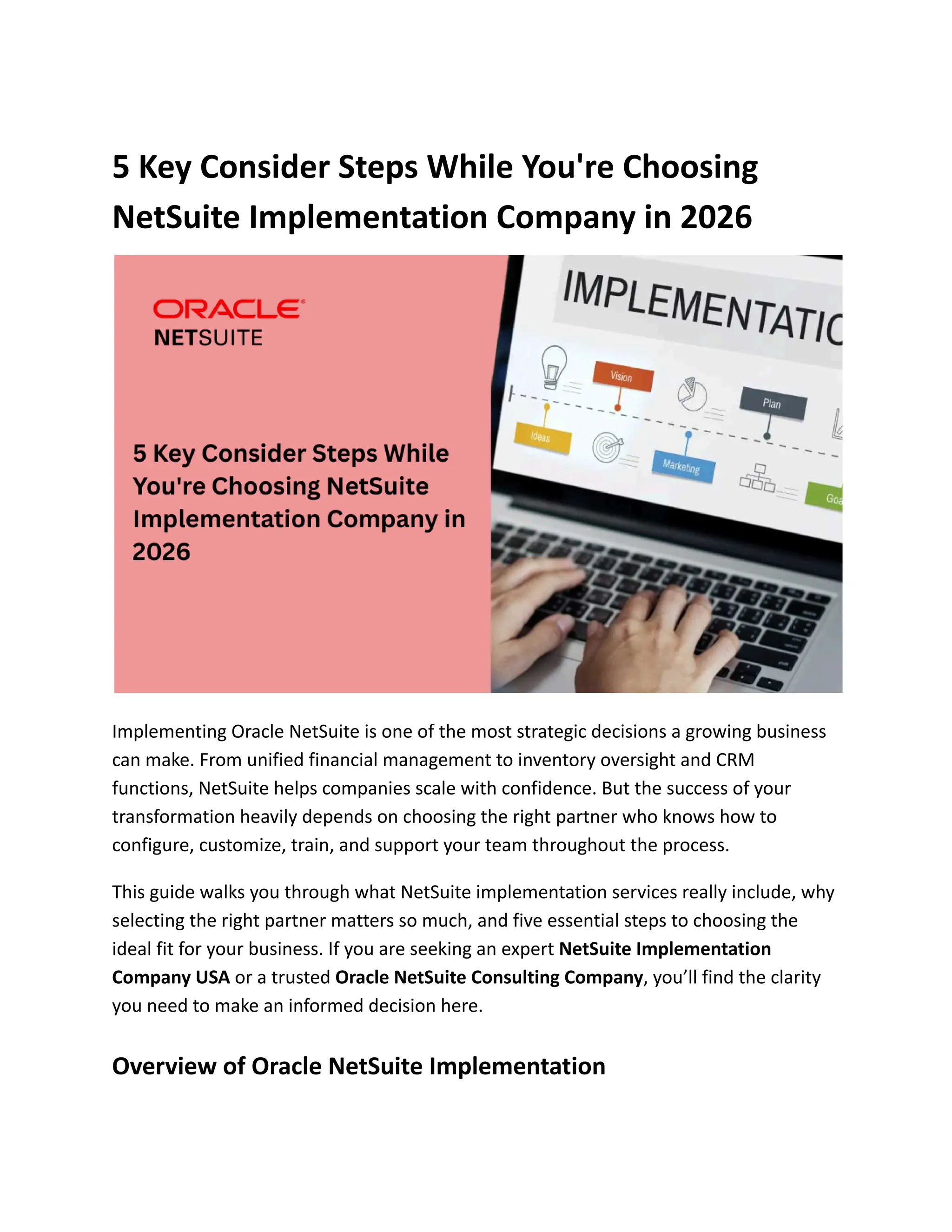 5 Key Consider Steps While You're Choosing NetSuite Implementation Company in 2026 | PDF