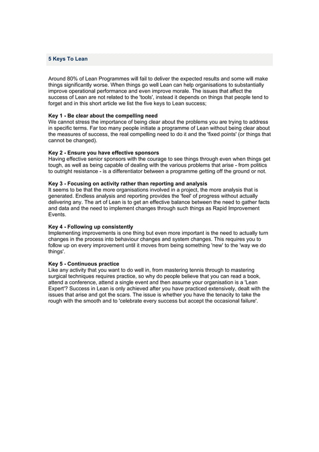 5 Keys To Lean | PDF