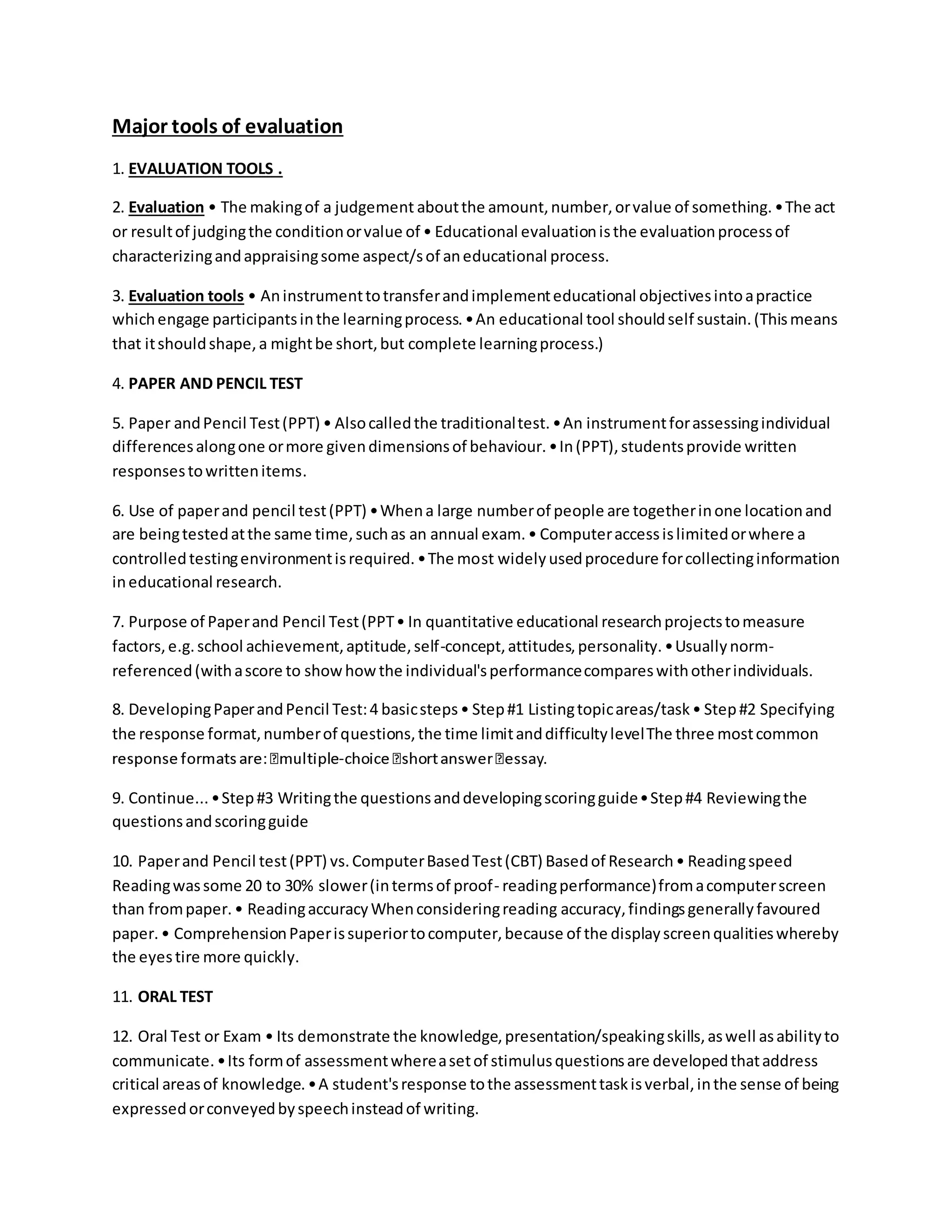 Major tools of evaluations. | DOCX