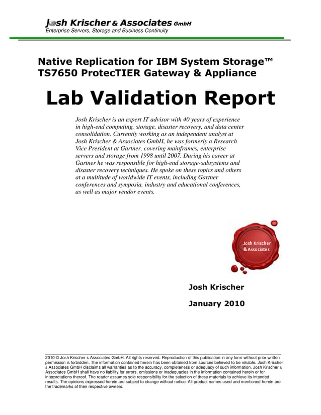 Lab Evaluation on ProtecTIER's IP Native Replication | PDF