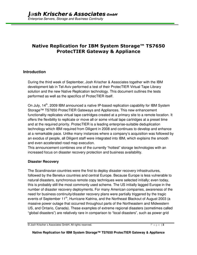 Lab Evaluation on ProtecTIER's IP Native Replication | PDF