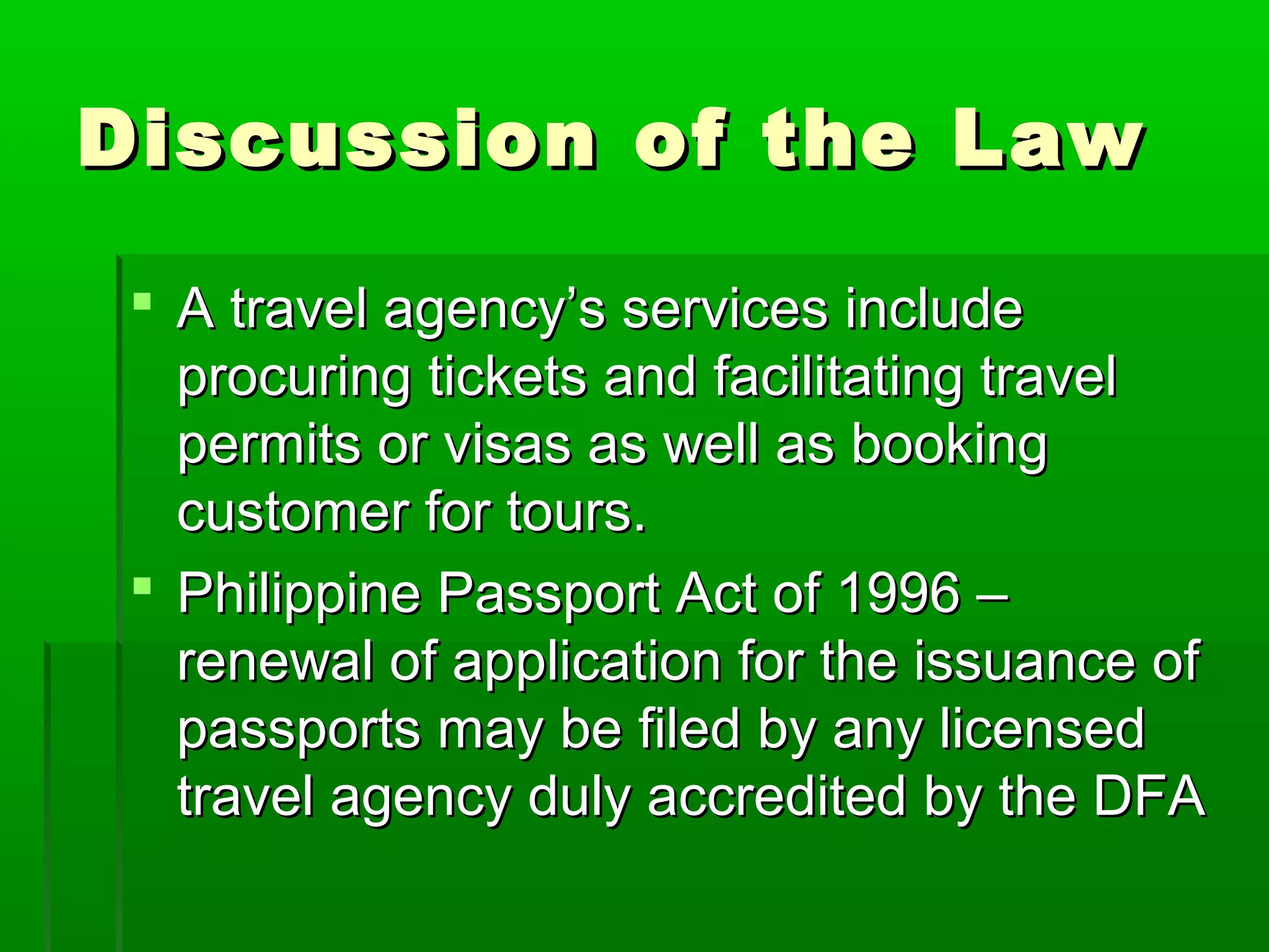 5 laws regulating travek & tours & resto | PPT