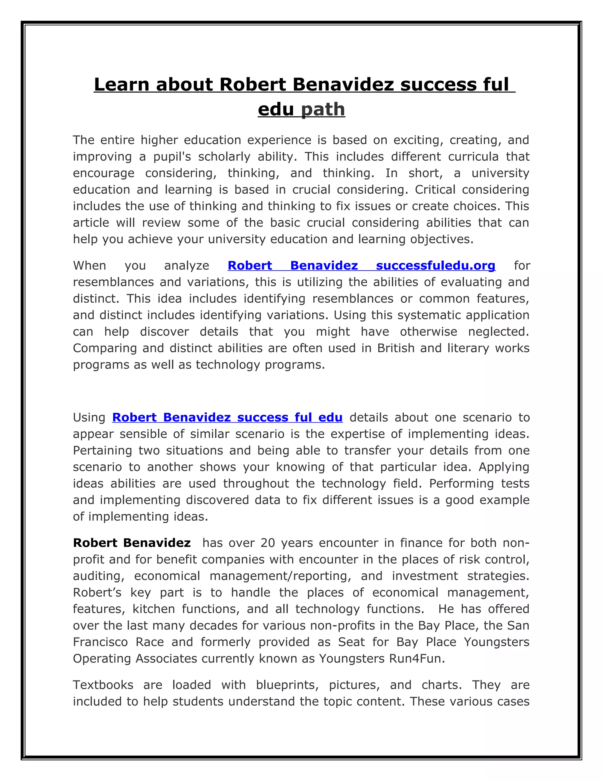 5 learn about robert benavidez success ful edu path | PDF