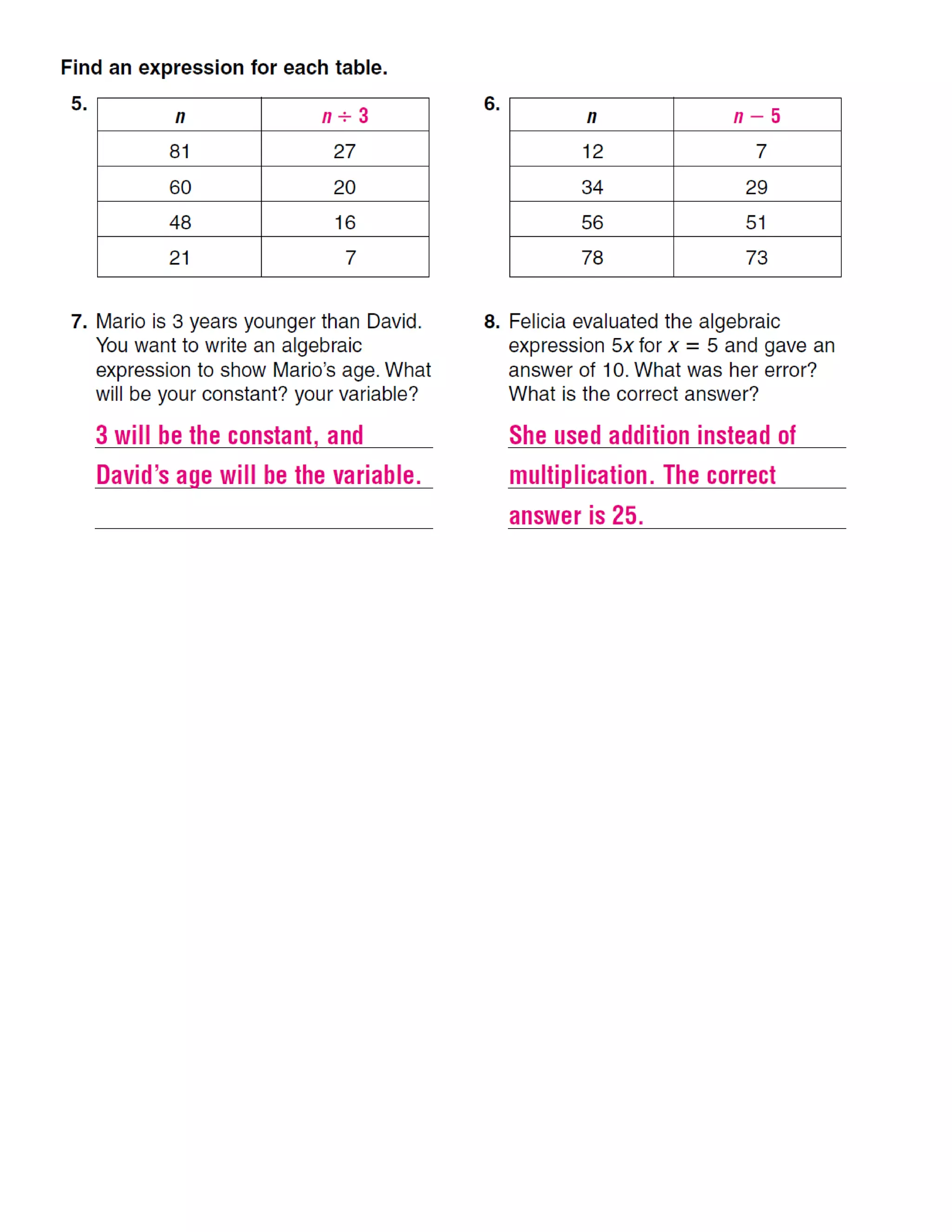 5 lesson 2 1 day 2 variables & expressions | PDF