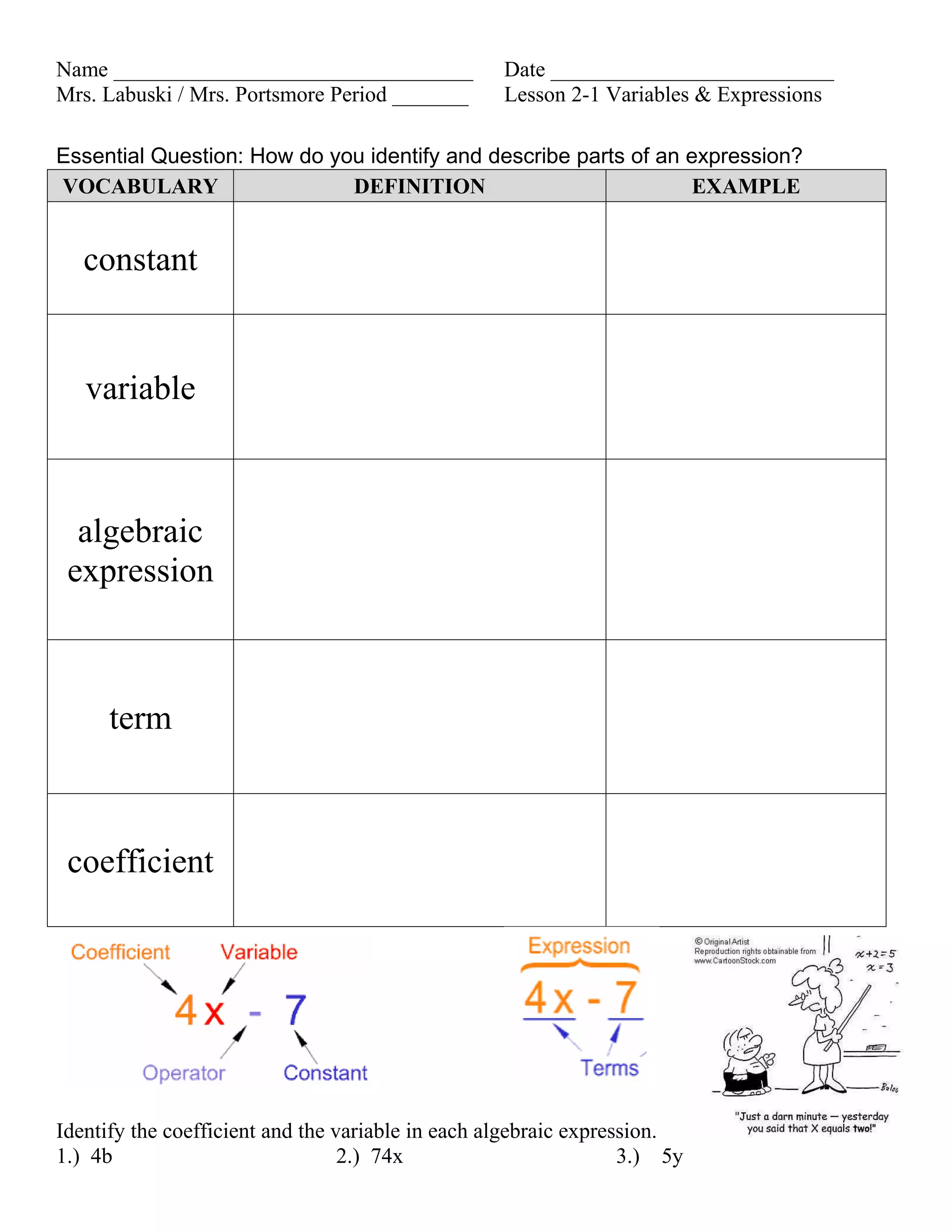 5 lesson 2 1 variables & expressions | PDF