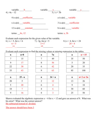 5 lesson 2 1 variables & expressions | PDF