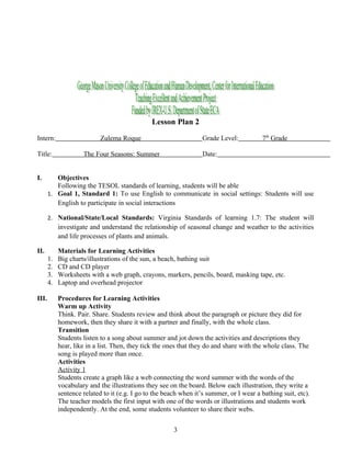 5 Lesson Plans | DOC | Homework and Study | Education